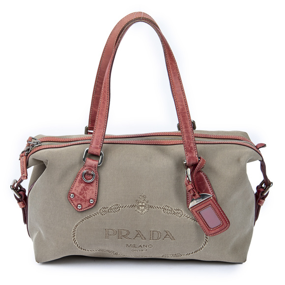 Prada | Bags | Prada Boston Bag In Beigered Jacquard Canvas | Poshmark